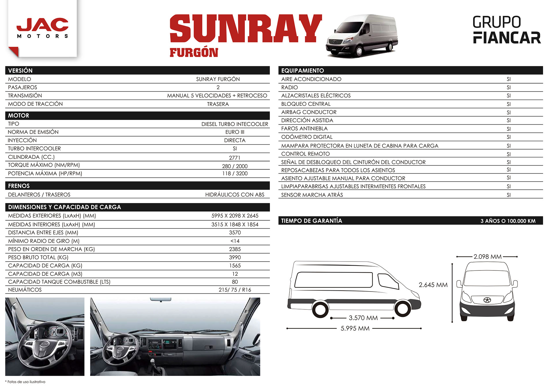 Transporte Carretero - JAC SUNRAY FURGÓN - Capacidad: 12 M3